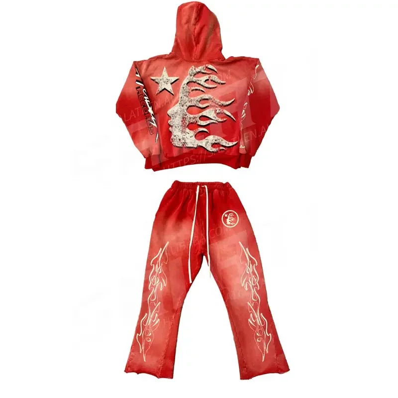 Acid Washed Sweat Suits Custom 100% Cotton Terry Oversized Tracksuit ...