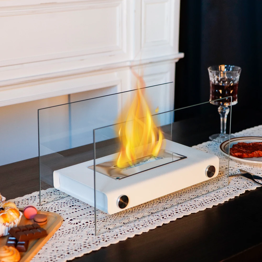 Rectangle Glass Tabletop Fire Pit - White Smokeless Fireplace