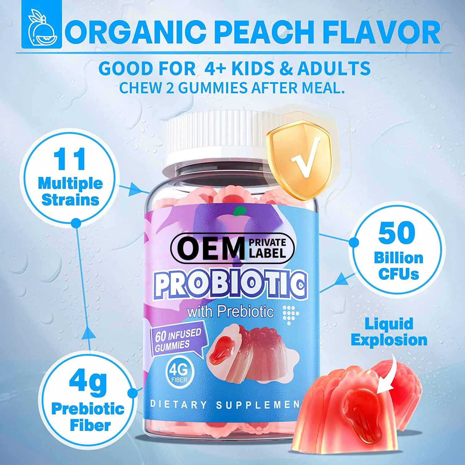 Probiotic With Prebiotic Multivitamin Gummy Supplements Organic Peach ...