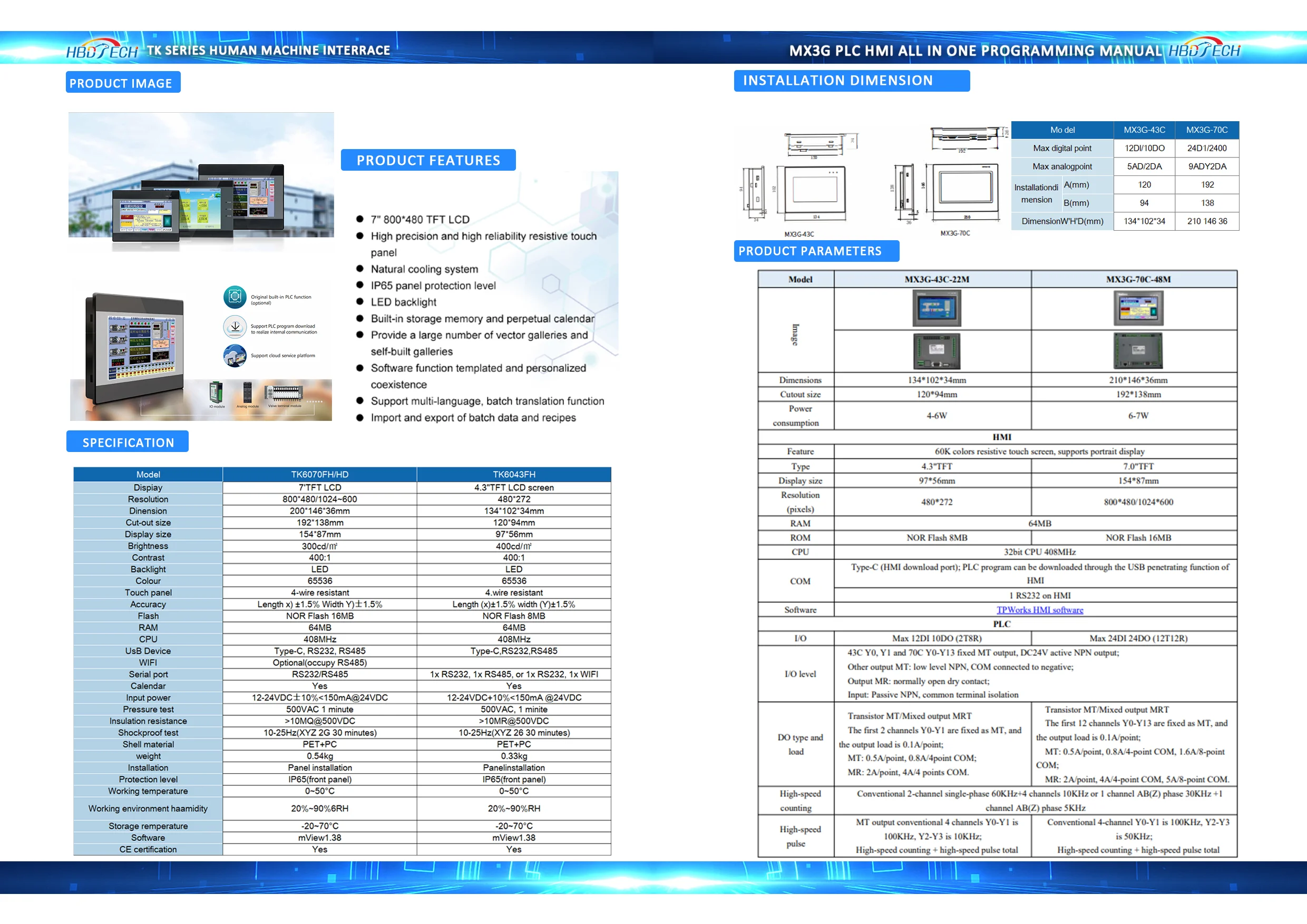 MX3G Combined PLC HMI for Automated Packaging Systems DC24V Input RS485 ...