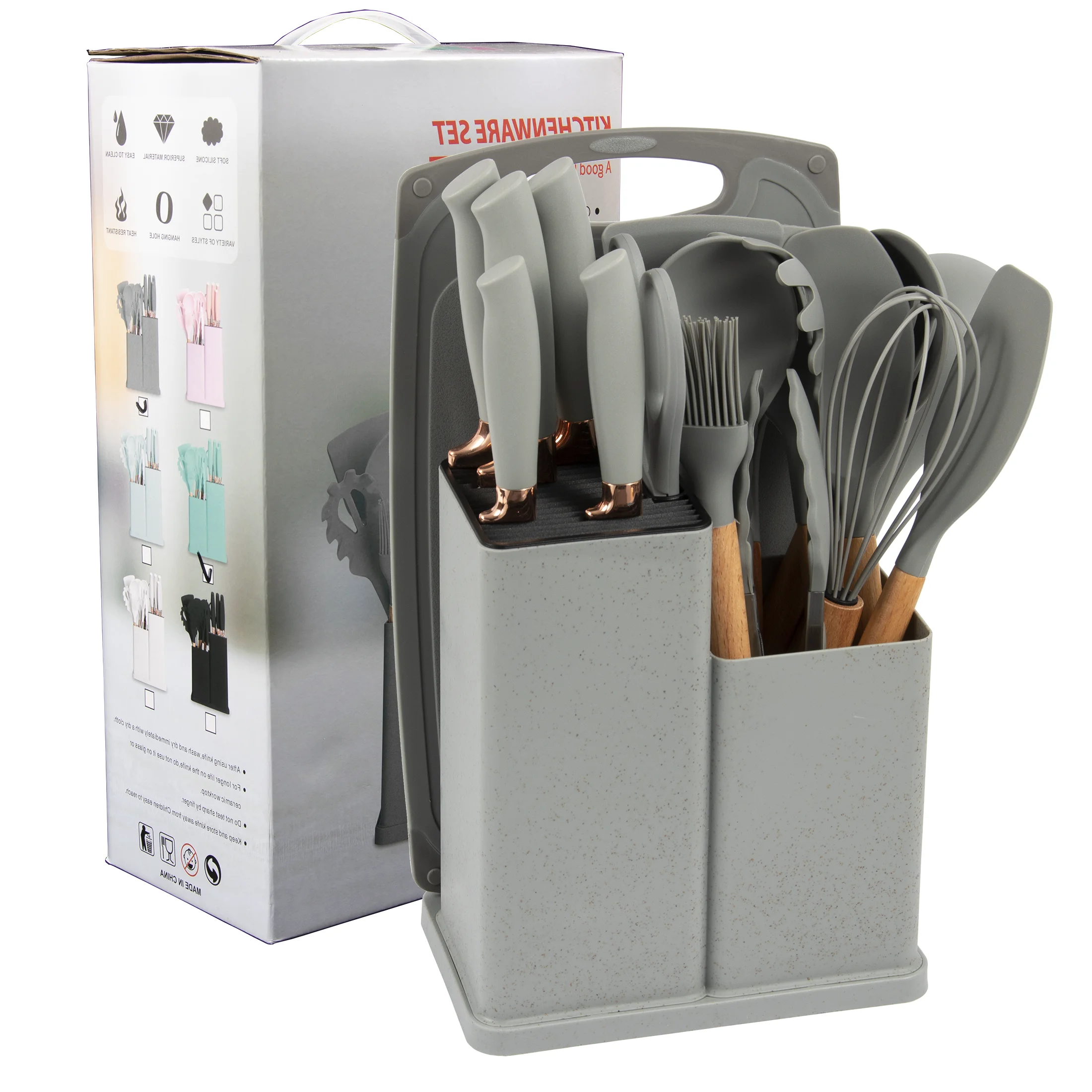 Newest 19 Piece Set Of Silicone Kitchen Utensil Set With Wooden Handle ...