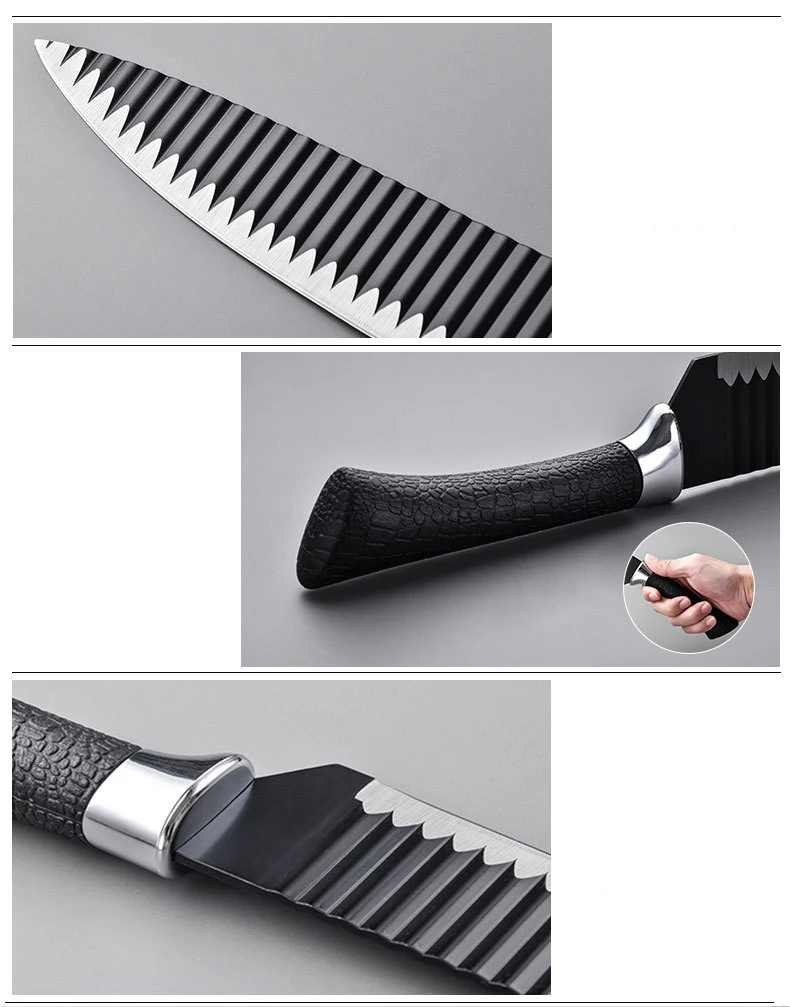 6-Piece Black Non-Stick Coated Stainless Steel Knife Set with Color Box ...