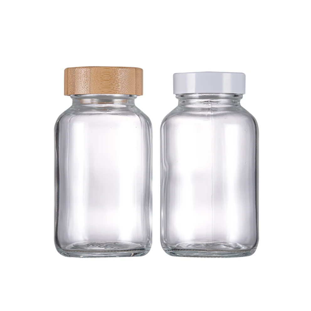 Wide Mouth Glass Capsule Bottle 200cc Glass Pill Bottle Jar For Medical ...