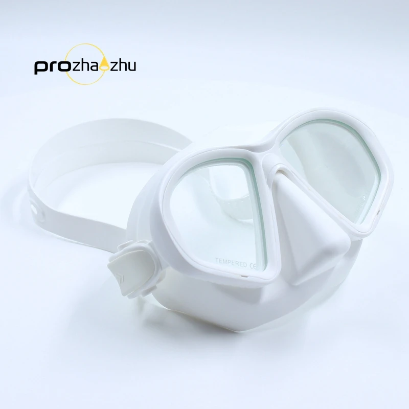 White Pc Frame Low Volume Tempered Freediving Silicone Dive Mask For ...