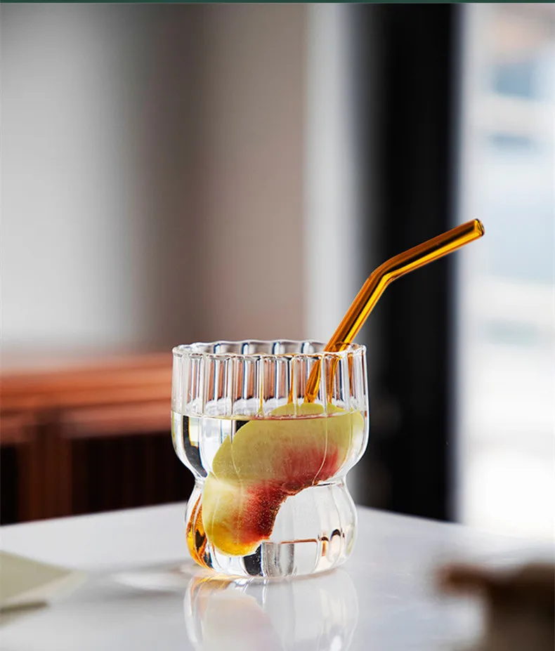 2023 Simple Vertical Stripe Glass Milk Mousse Cup Household High ...