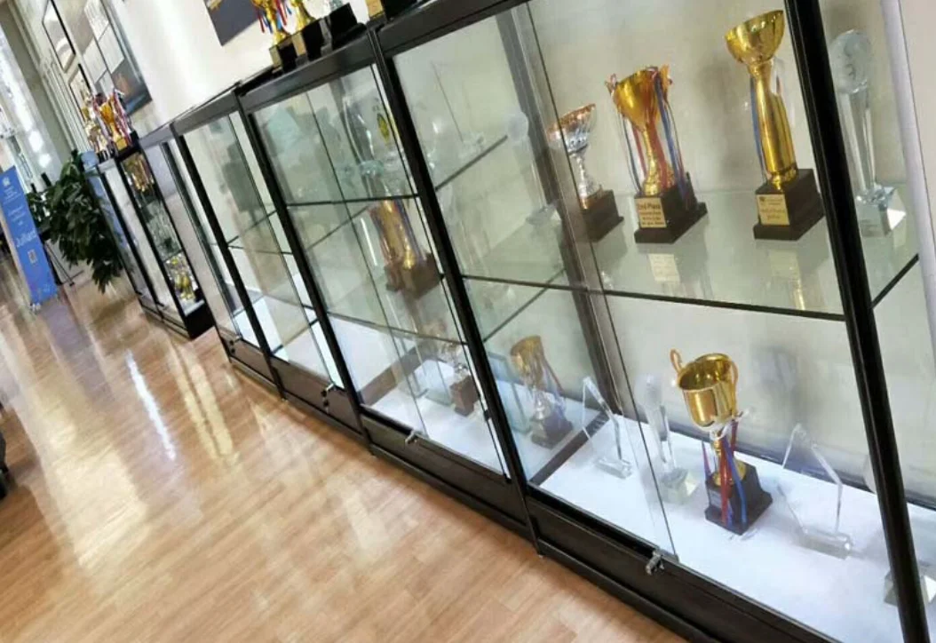 70'' Extra Vision showcase Display Cabinet MDF Tempered Glass Slide ...