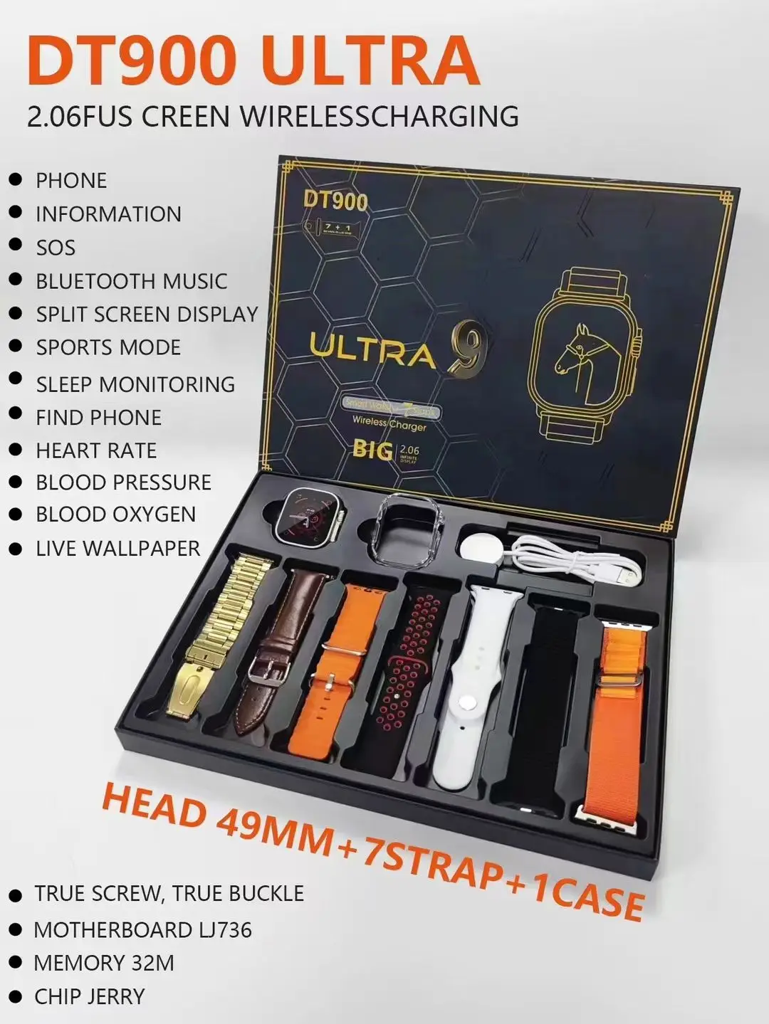 2023 Dt900 Ultra 7 Strap Gold Smart Watch Ultra 9 Dt900 With 2.06 Inch ...