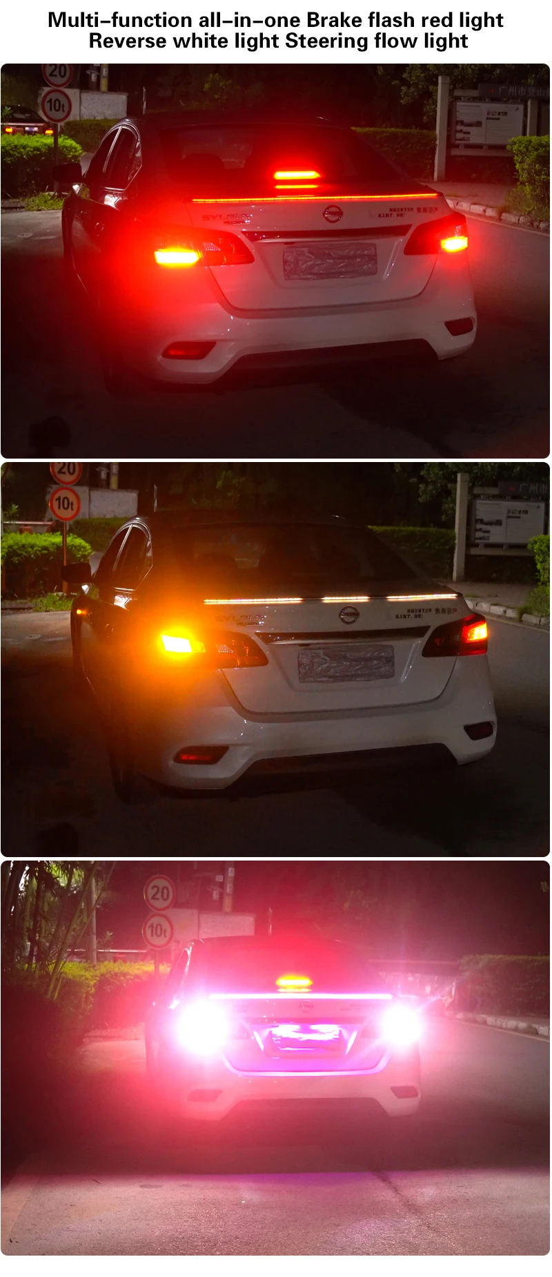 Car Rear Roof Lip Spoiler Strip Waterproof Red Brake Warning Stop Lamp ...