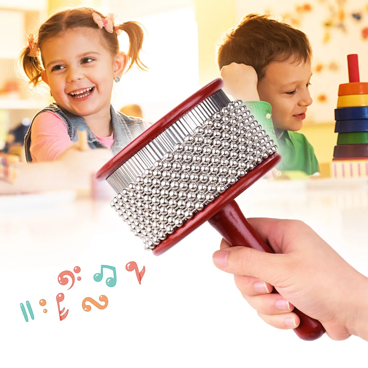 Montessori Wooden Kabasa Percussion Musical Instrument Metal Beaded ...