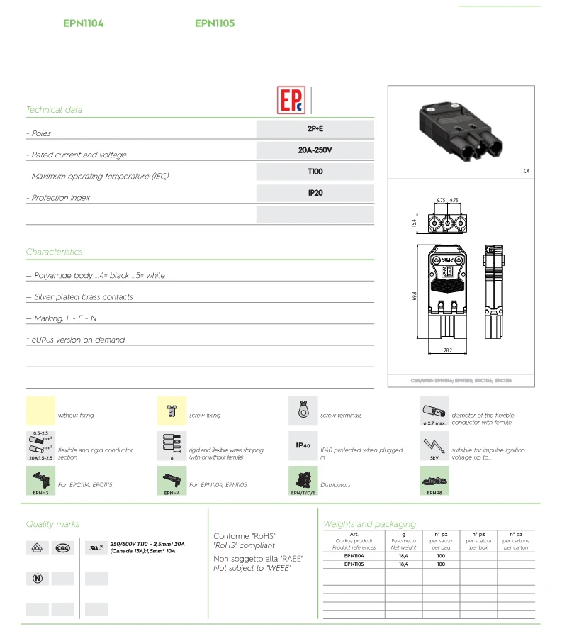 EPN1104 3-Pole 250V 10A Male LED Connector | OEM | Wholesale