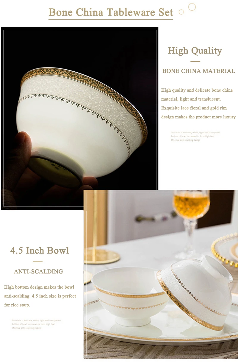57 Pcs Gold Rim Bone China Porcelain Dinner Plate Set Dinnerware Sets ...