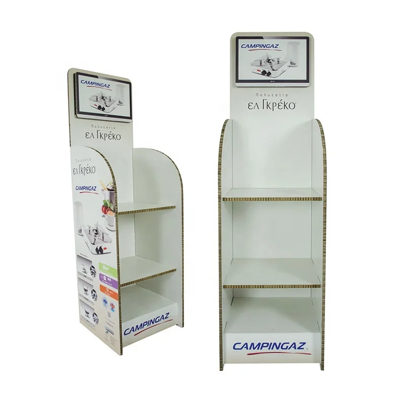 Floor Wood Acrylic Cardboard Display Stand for Book Cosmetic Food