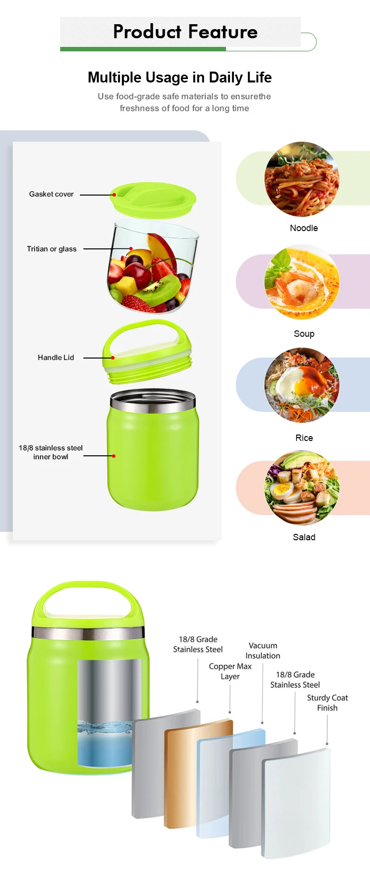 Thermos Food Container Double Wall Stainless Steel Vacuum Lunch Box ...