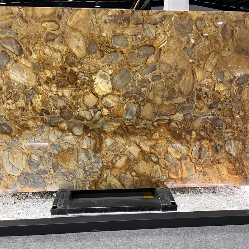 Luxury Brazil Golden Quartzite Slab Tiles For Interior Background Wall ...