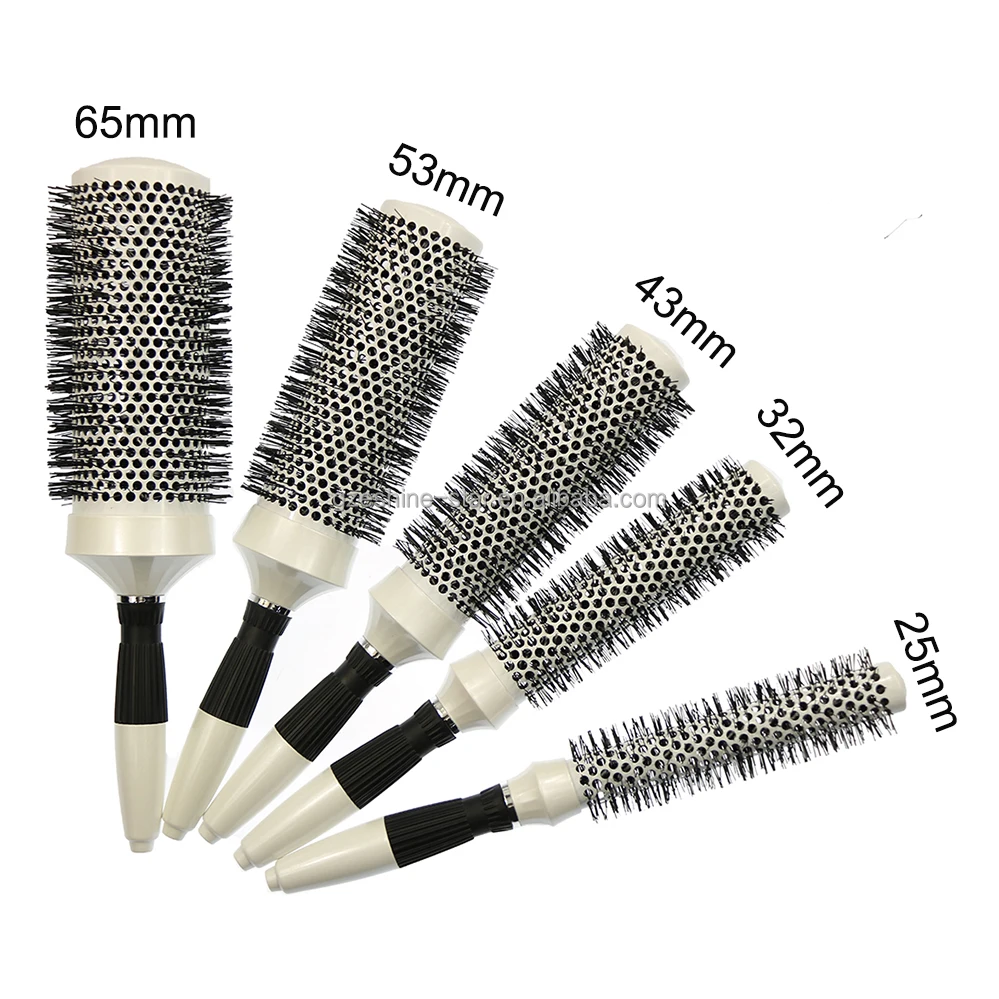Nano Technology Ceramic Barrel Round Hair Brush Nylon Bristle Blow-dry ...