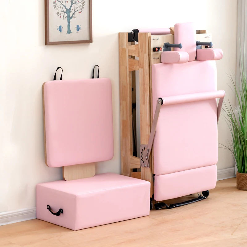 Foldable Pilates Reformer - Pink Solid Wood Fitness Equipment