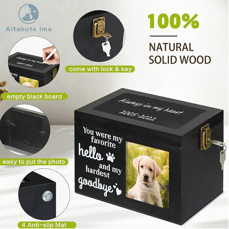 Custom Wooden Pet Memorial Box For Dog Or Cat Ashes With Photo Frame ...