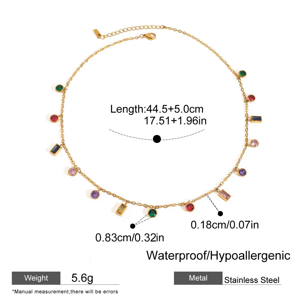 ERESI 18K Gold Plated Stainless Steel Durable Chain Necklace Colorful ...