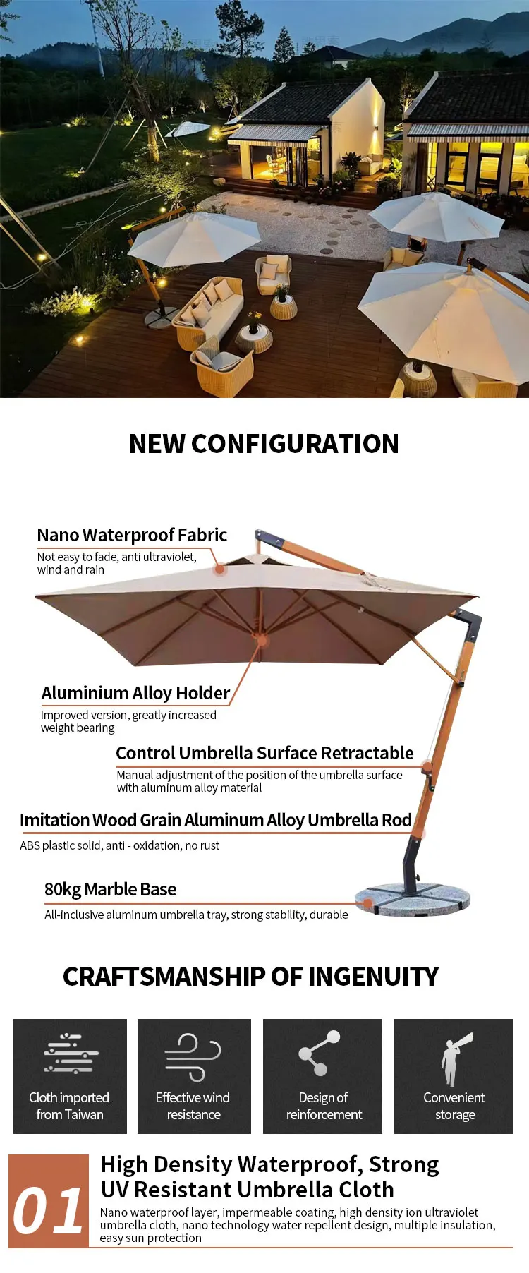 Wooden Patio Umbrella Parasol Outdoor Market Parasols Big Garden ...