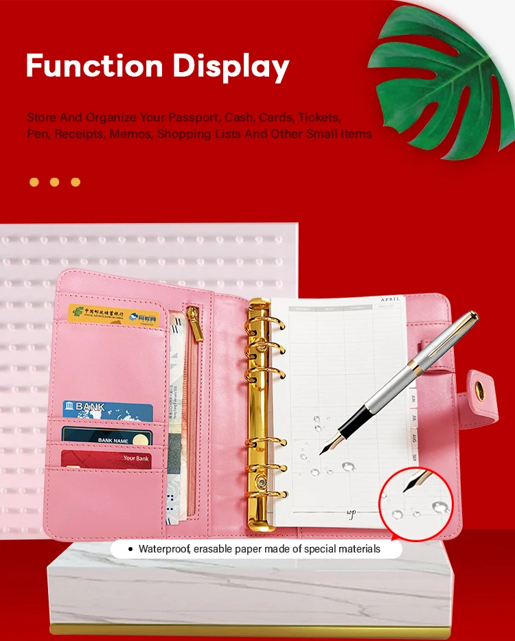 Custom A5 A6 Binder Pink Quilt A5 Notebook Ring Vegan Pu Leather ...