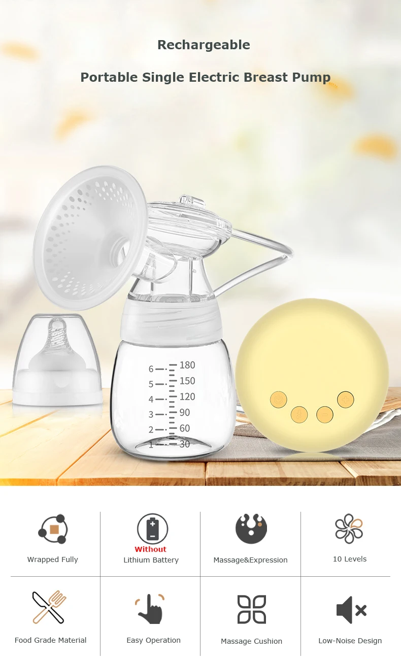 20 Levels Electric Single Breast Pump Pain Free Strong Suction Power ...
