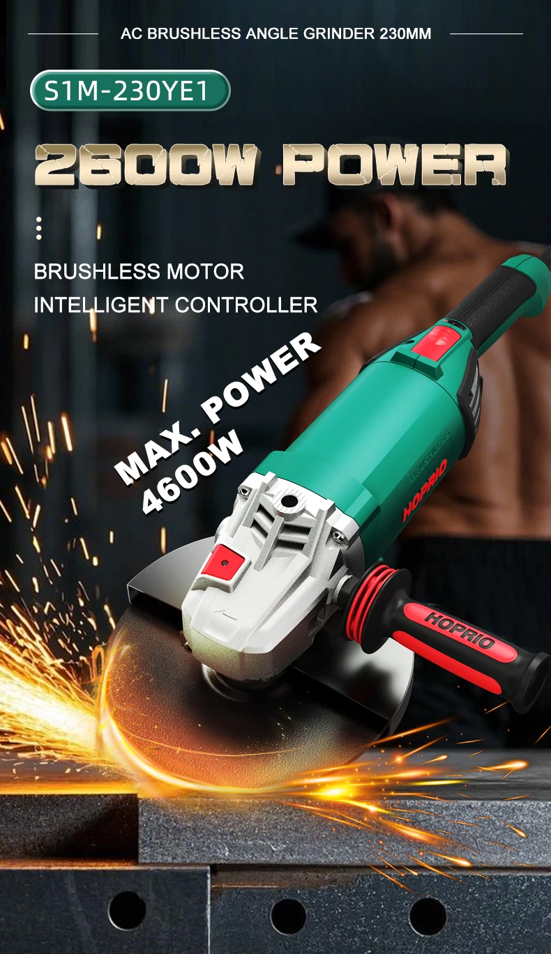 Powerful 9" Corded AC Brushless 230mm Electric Angle Grinder