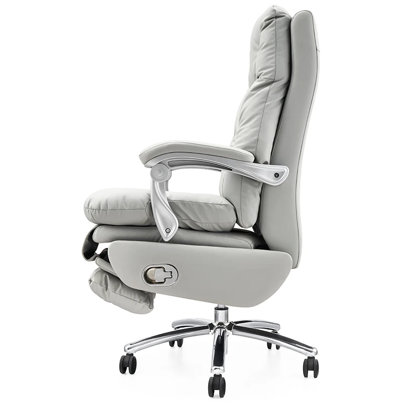 White Ergonomic Leather Boss Chair - Modern Automatic Office Chair with ...