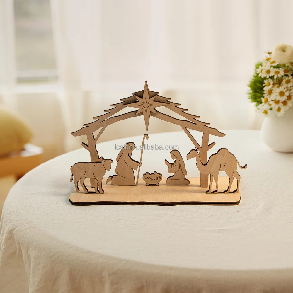 Custom Laser Cut Unfinished Diy Wooden Christmas Nativity Scene Kit For ...