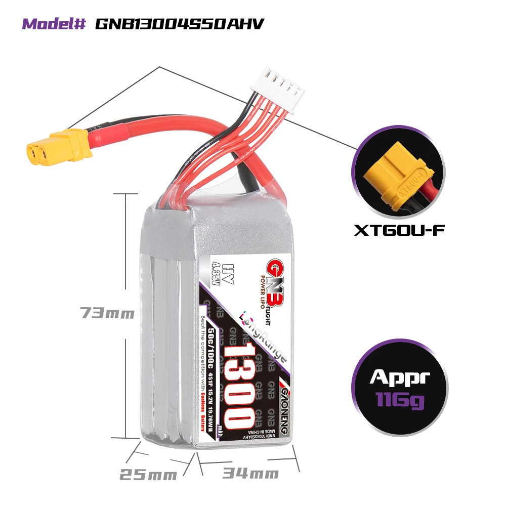 Gaoneng Gnb 1300mah 15.2v Hv 4s 50c 100c Hv Xt60 Lipo Battery Soft Pack ...