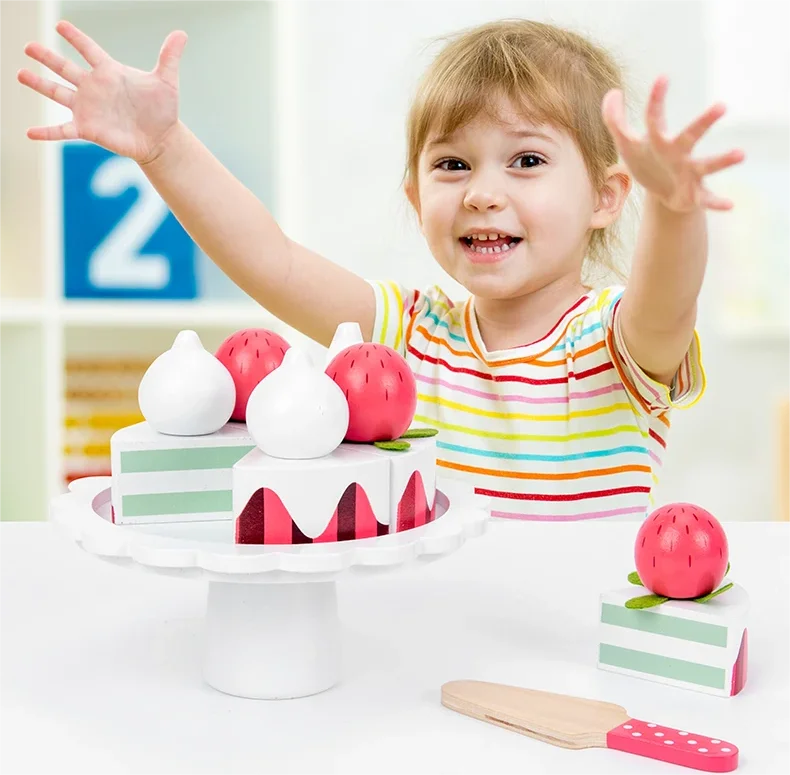 Cream Cake Afternoon Tea Simulation Strawberry Cream Cut Cake Wooden ...