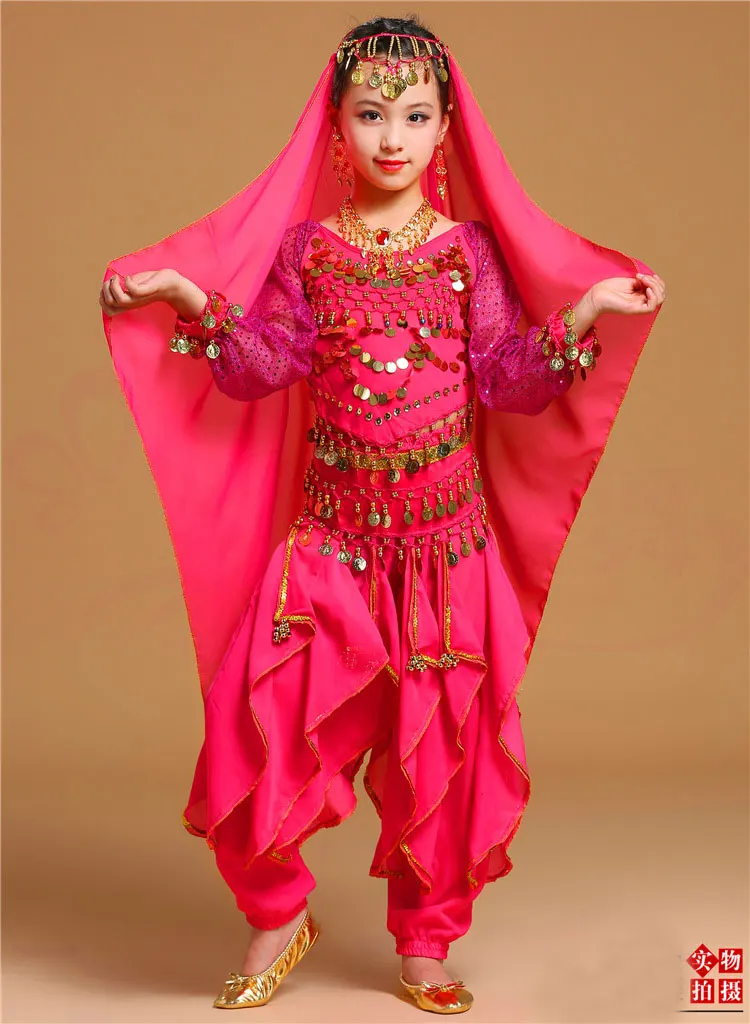 Long Sleeve Kid Girls Belly Dancing Costume Set for Performance