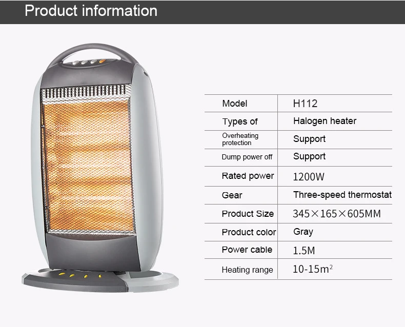 Halogen Infrared Heater 1200W, Electrical Infrared Heater Fan, Indoor ...