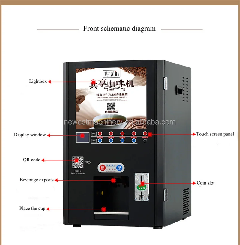 QR Code and Coin Operated Automatic Coffee Vending Machine for Business