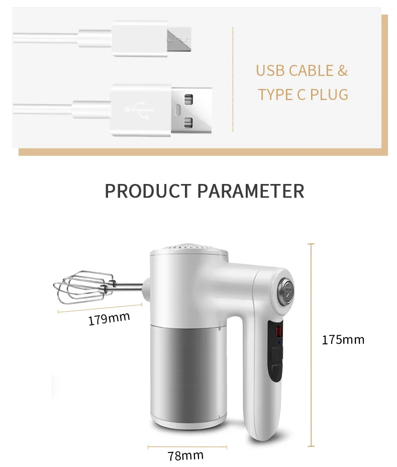 7-speed Rechargeable Hand Mixer - Versatile and Portable