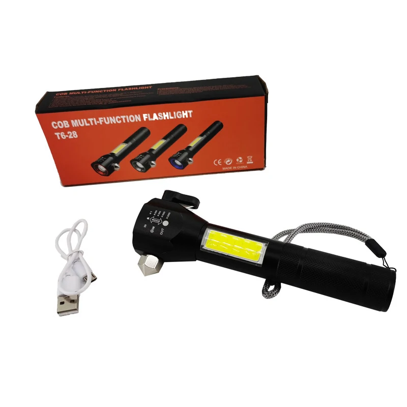 Multi-function Rechargeable Cob Led Flashlight Waterproof Safety Hammer ...