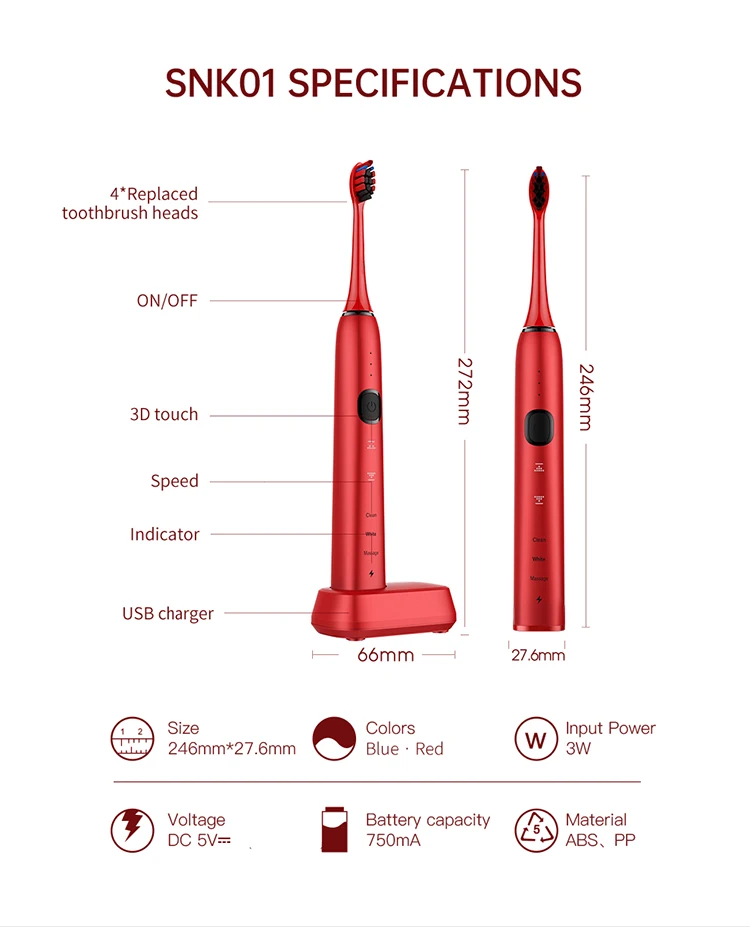 3D Touch Sonic Electric Toothbrush SNK01 for High-End Oral Hygiene Routine