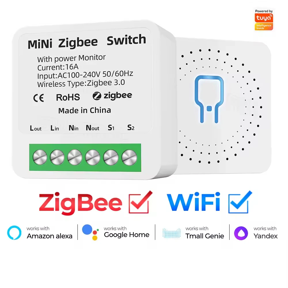 Tuya Zigbee Wifi 16A Smart Switch - Power Monitor & Voice Control