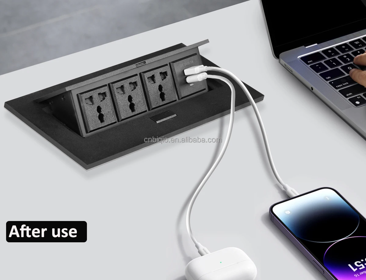 Biqio Desk Mounted Power Outlet - 3 Sockets & 2 USB Ports