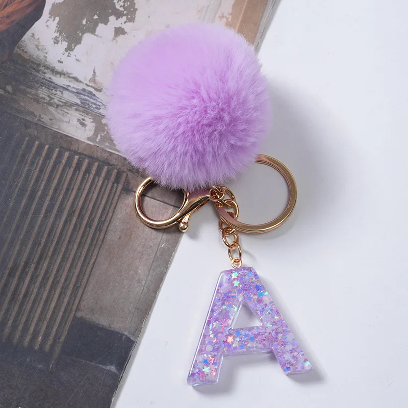 Soft Pom Pom Balls Keychain Fashion Letter Acrylic Keyrings Bag ...