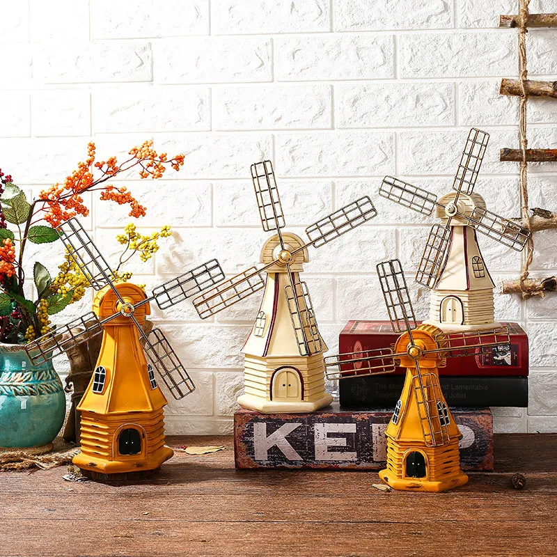 Retro Dutch Windmill Model Statue Creative Gift Vintage Home Office Bar ...