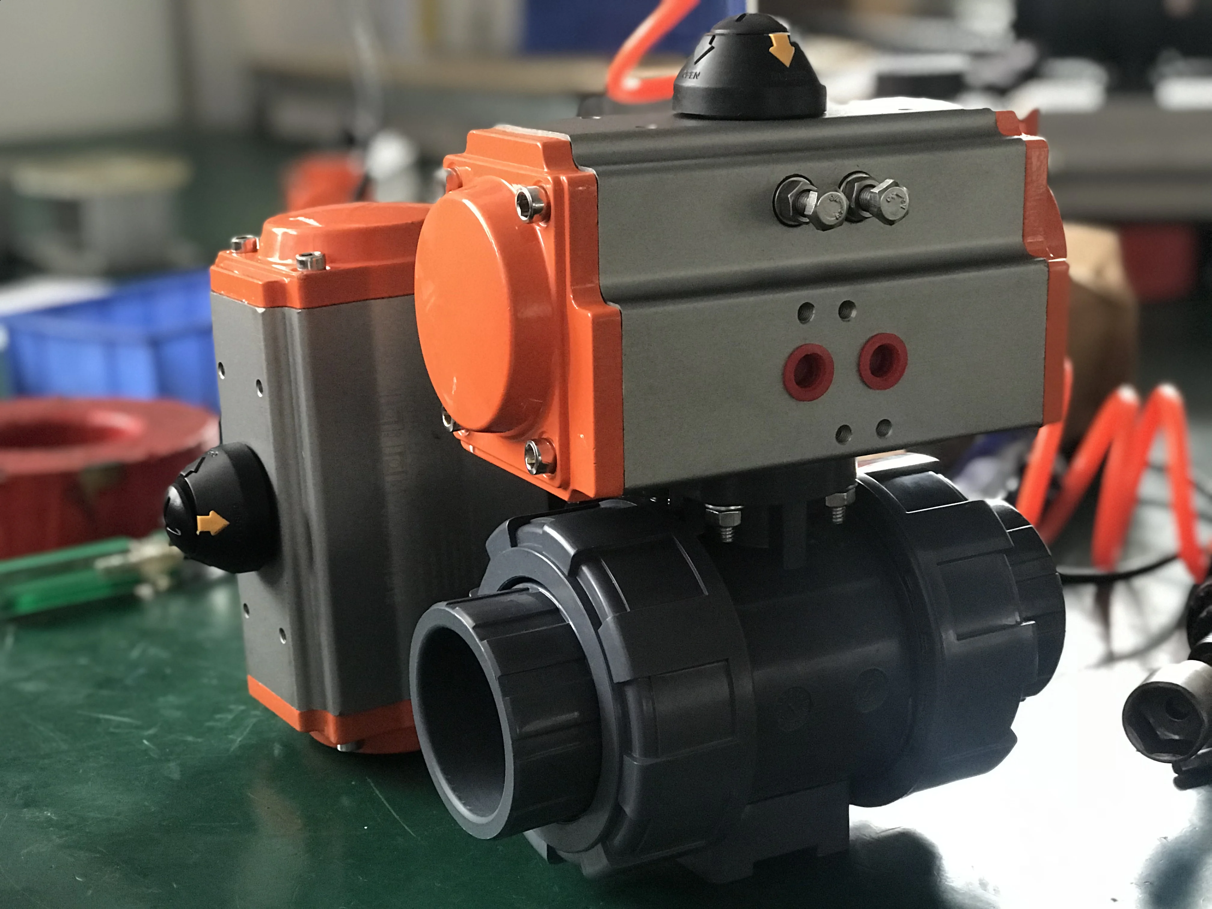 Plastic Pvc Pneumatic Ball Valve Double Union Air Control Ball Valve With Pneumatic Actuator ...