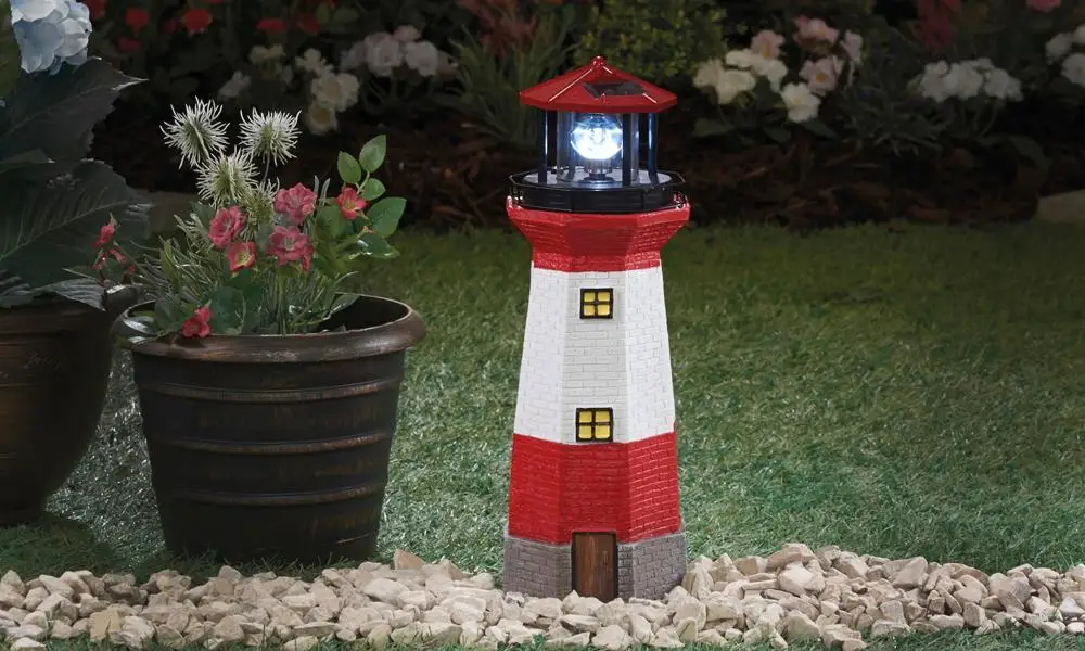 1PC LED Solar Revolving Light - Resin Rotary Lighthouse for Outdoor ...