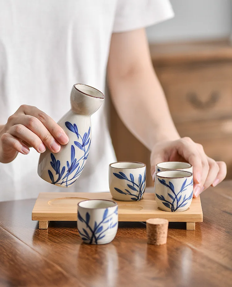 Izakaya Sake Pot Set Japanese Style Hand Painted Ceramic Sake Pot and ...