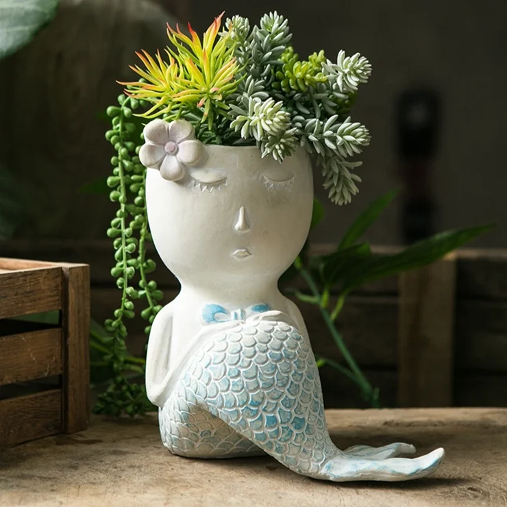 Mermaid Seamaid Figure Cement Planter Plant Flowering Plant Design ...