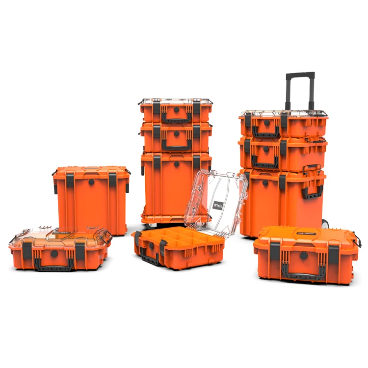 GLARY Orange Plastic Waterproof Tool Case Box Set Trolley