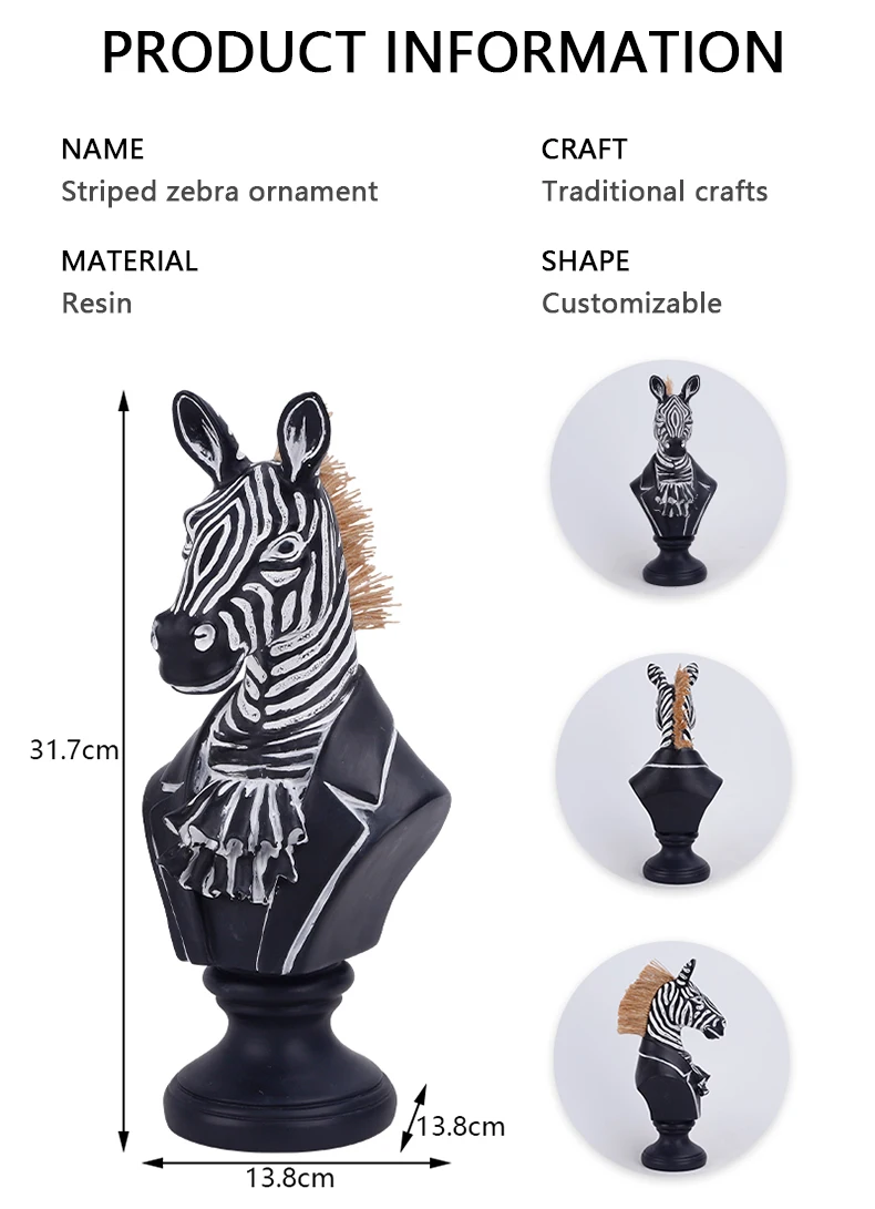 Redeco New Trend American Zebra Head Crafts Art Zebra Figurine Resin ...