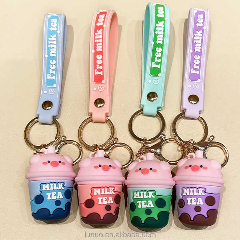 Boba Bear Rubber Keychain Cartoon 3d Pig Milk Tea Mobile Phone Straps ...