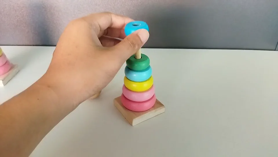 Baby Educational Toys Wooden Stacking Ring Tower Game Toddler Rainbow ...