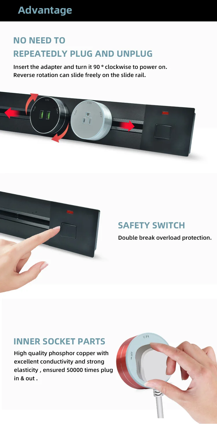 Movable Power Rail Track System Socket Kitchen & Tabletop Wall Mounted ...