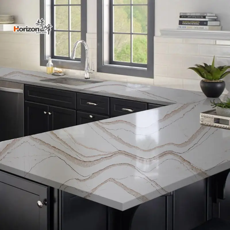Polished Flat Edge Cuarzos Calacatta Gold Artificial Quartz Stone ...